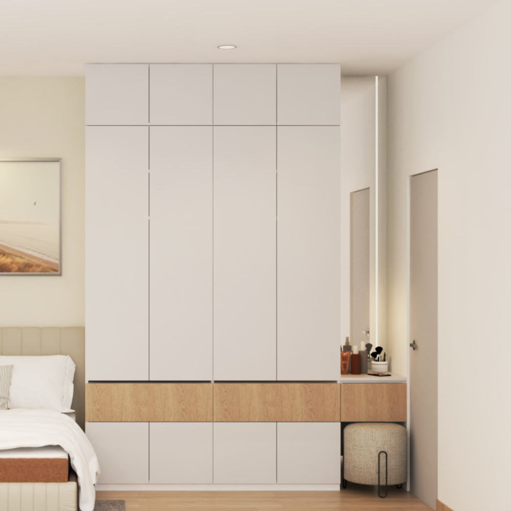 White And Beige 4-Door Bedroom Wardrobe | Livspace