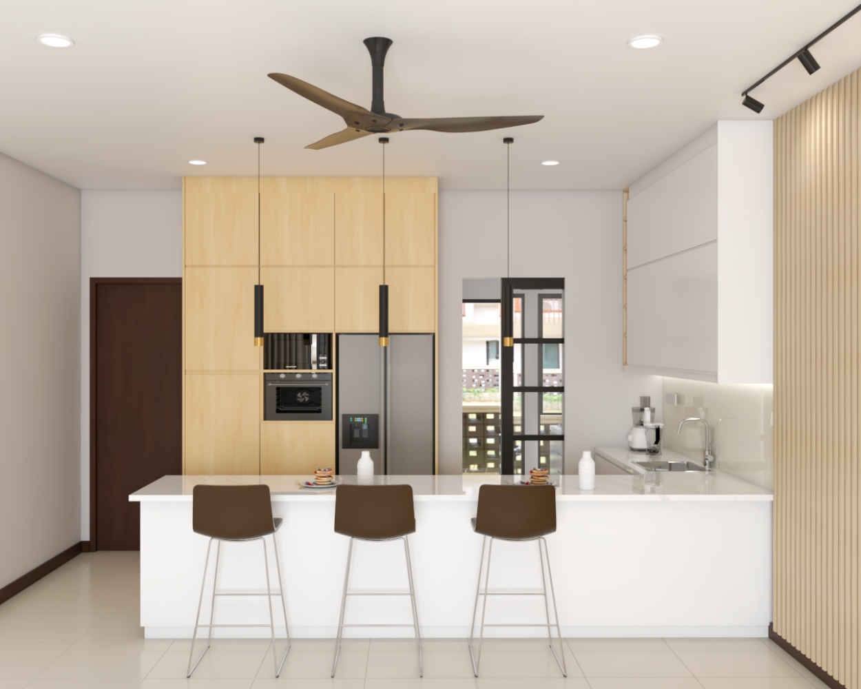 Kitchen Interior Design With A 3-Seater Breakfast Counter | Livspace