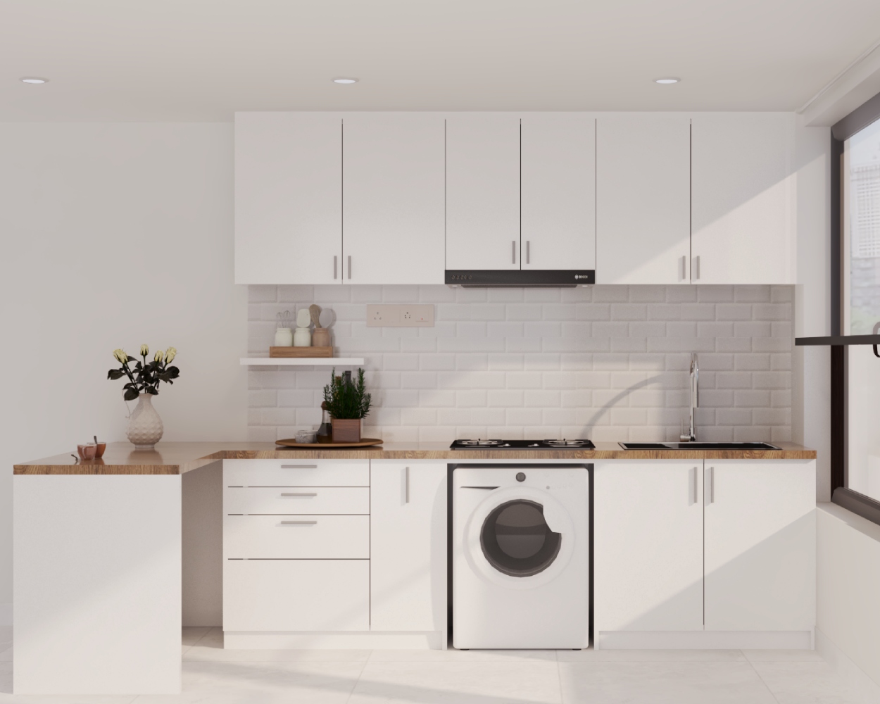 Straight Kitchen Design With A Breakfast Counter | Livspace