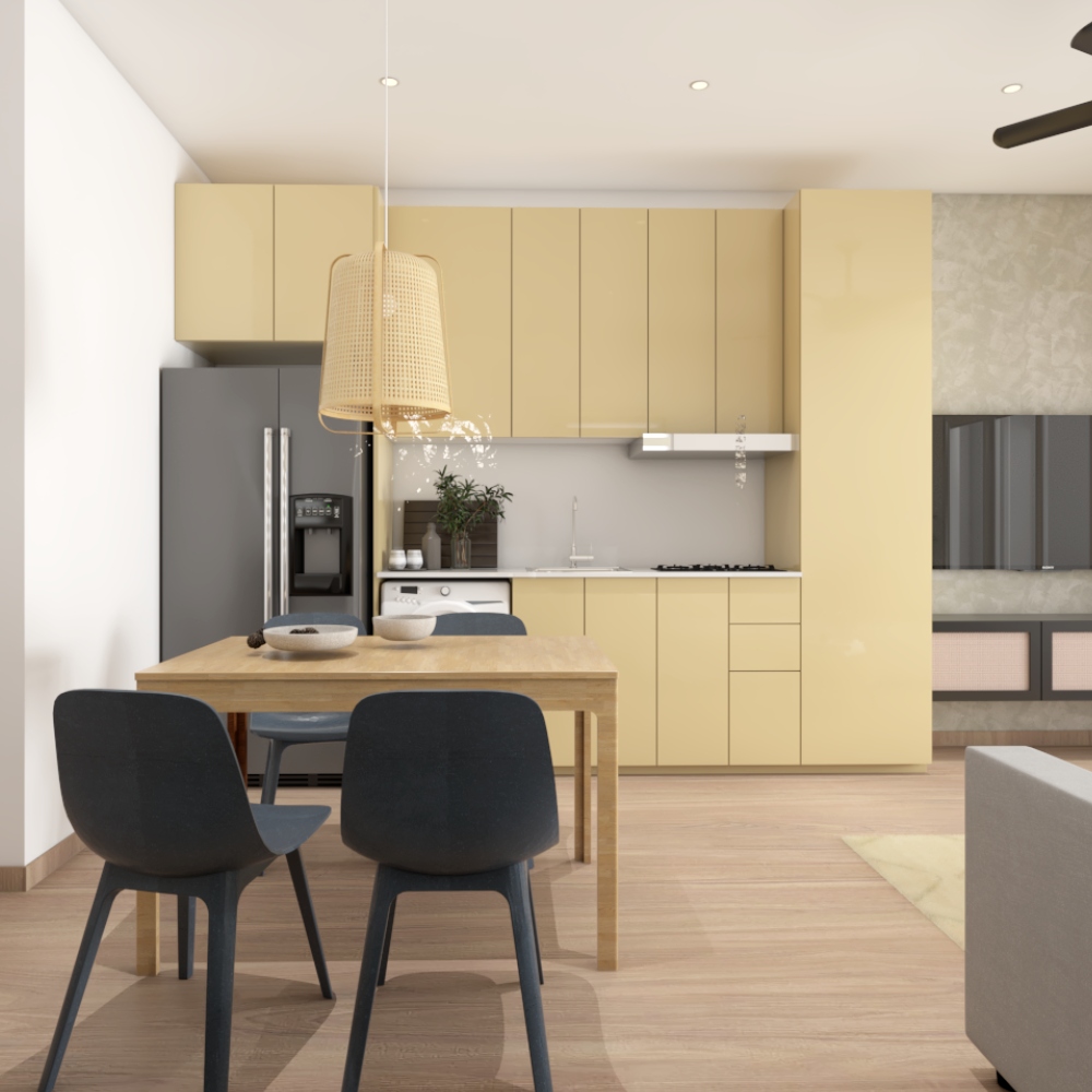 Straight Kitchen Design With A Tall Pantry Unit | Livspace