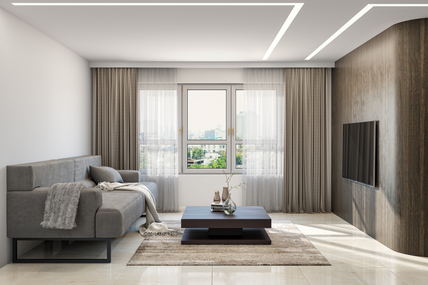 Single-Layered Ceiling Design With Profile Lights | Livspace