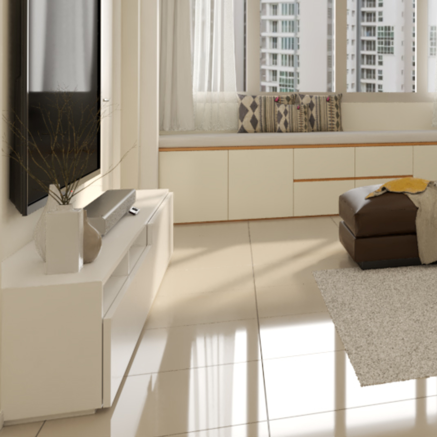 Light Cream Flooring Design With Shatter-Resistance | Livspace