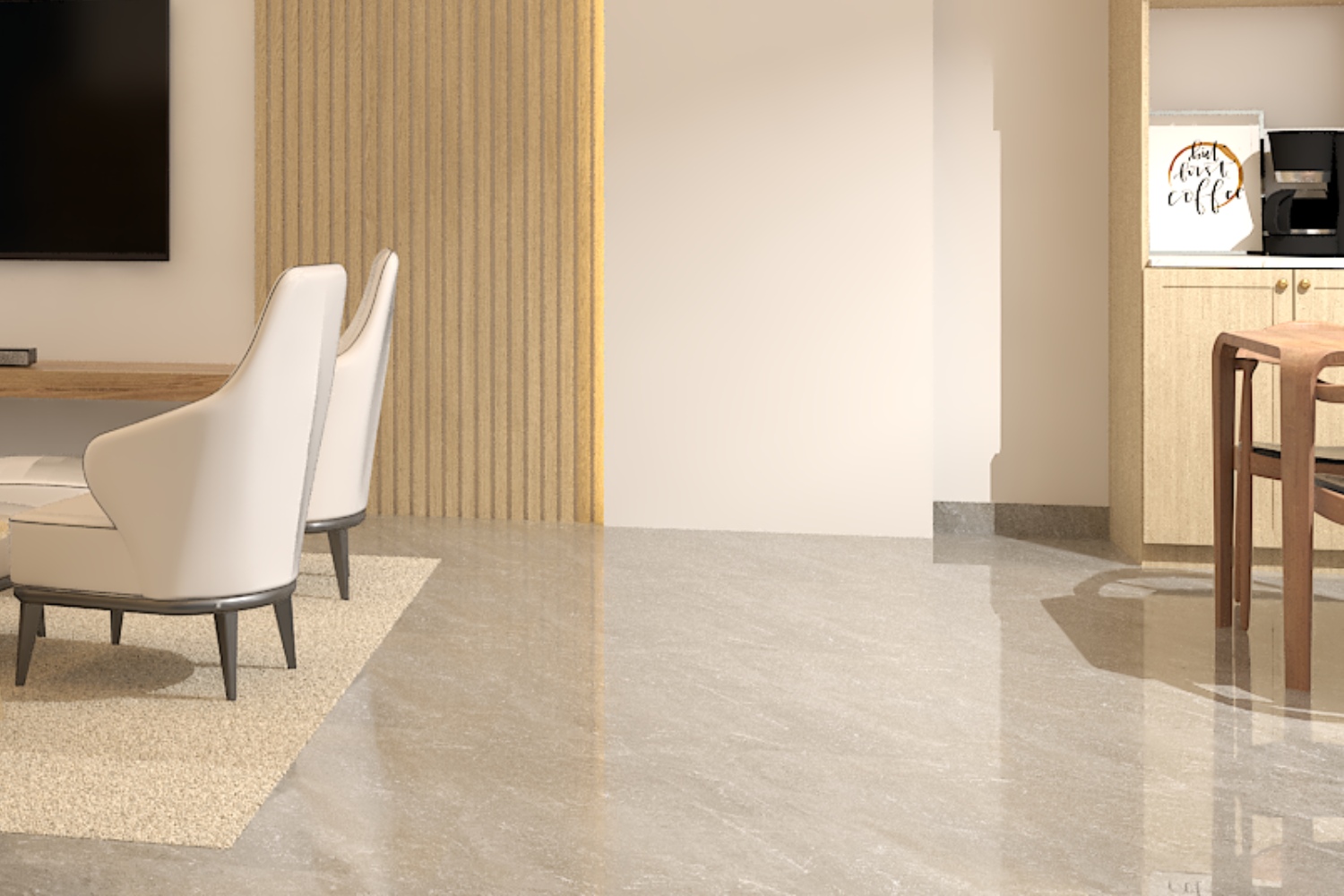 Light Grey Flooring Design With A Glossy Finish | Livspace