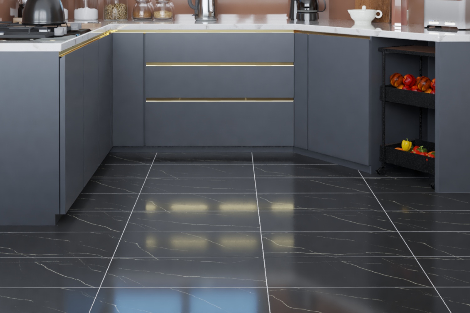 Black Flooring Design With A Glossy Finish | Livspace