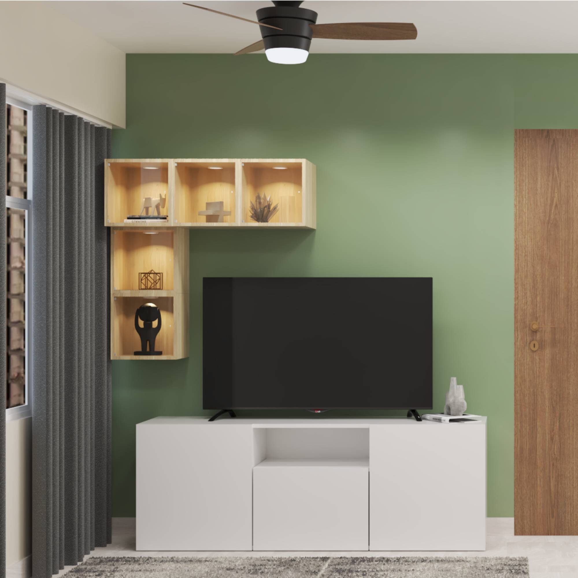 Spacious TV Unit Design With White Storage Drawers | Livspace