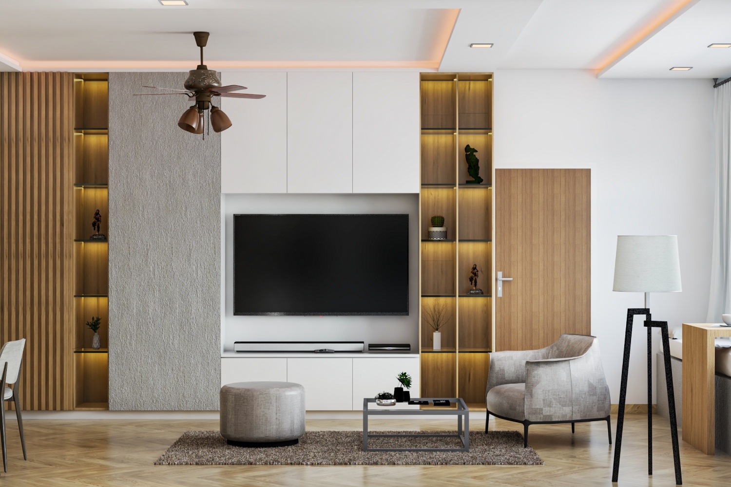 Spacious TV Cabinet With Fluted Wall Panelling | Livspace