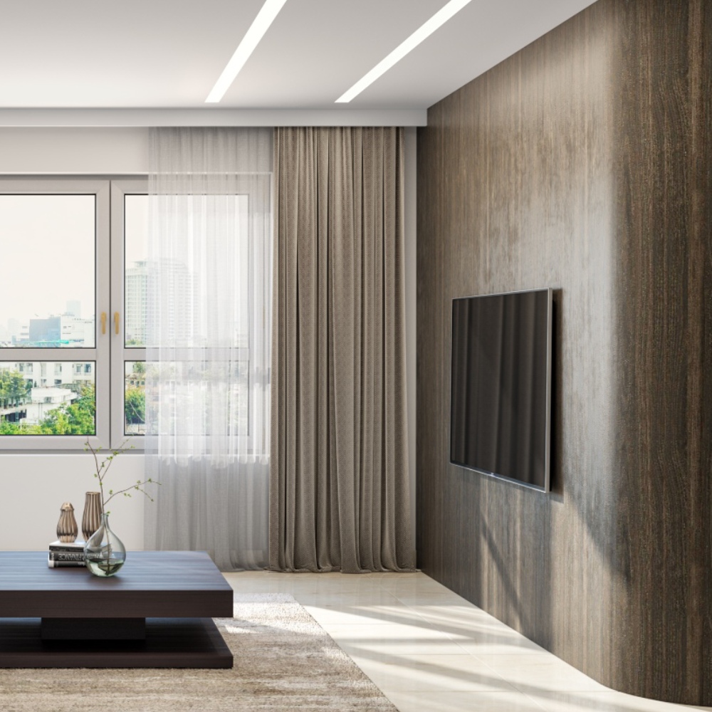 Dark-Coloured Living Room Wall Design | Livspace