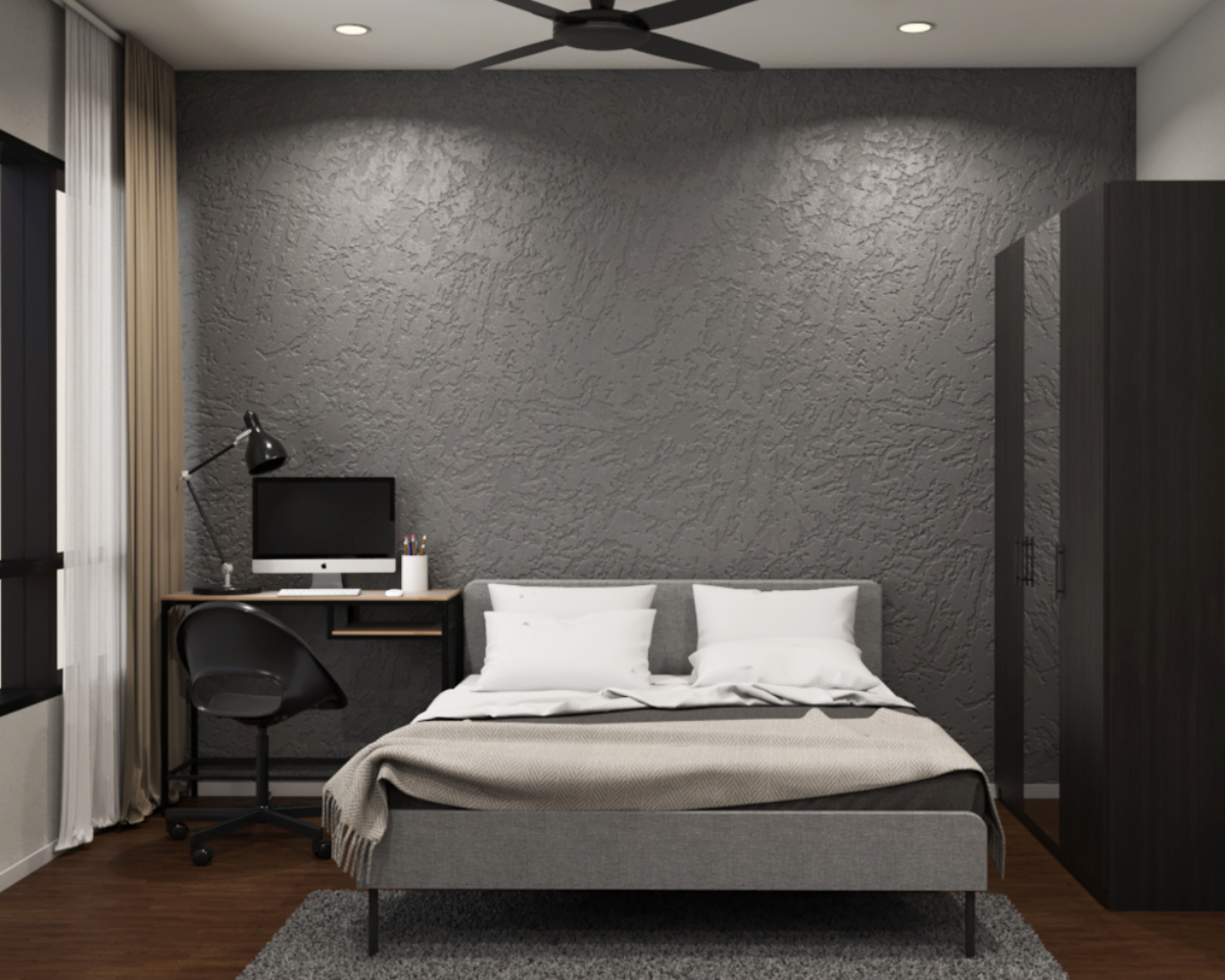 Dark Grey Accent Wall Paint With A Textured Finish | Livspace