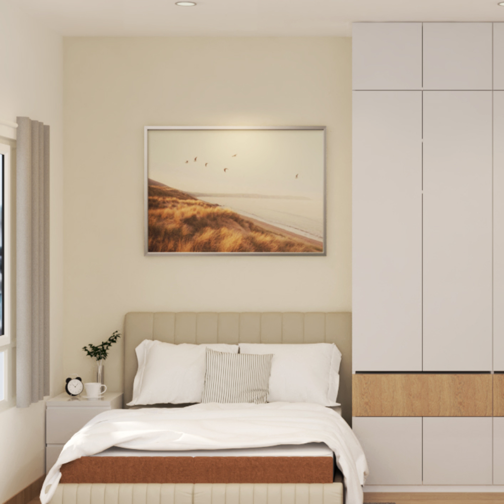 Light Cream Wall Paint Design With Framed Wall Art | Livspace