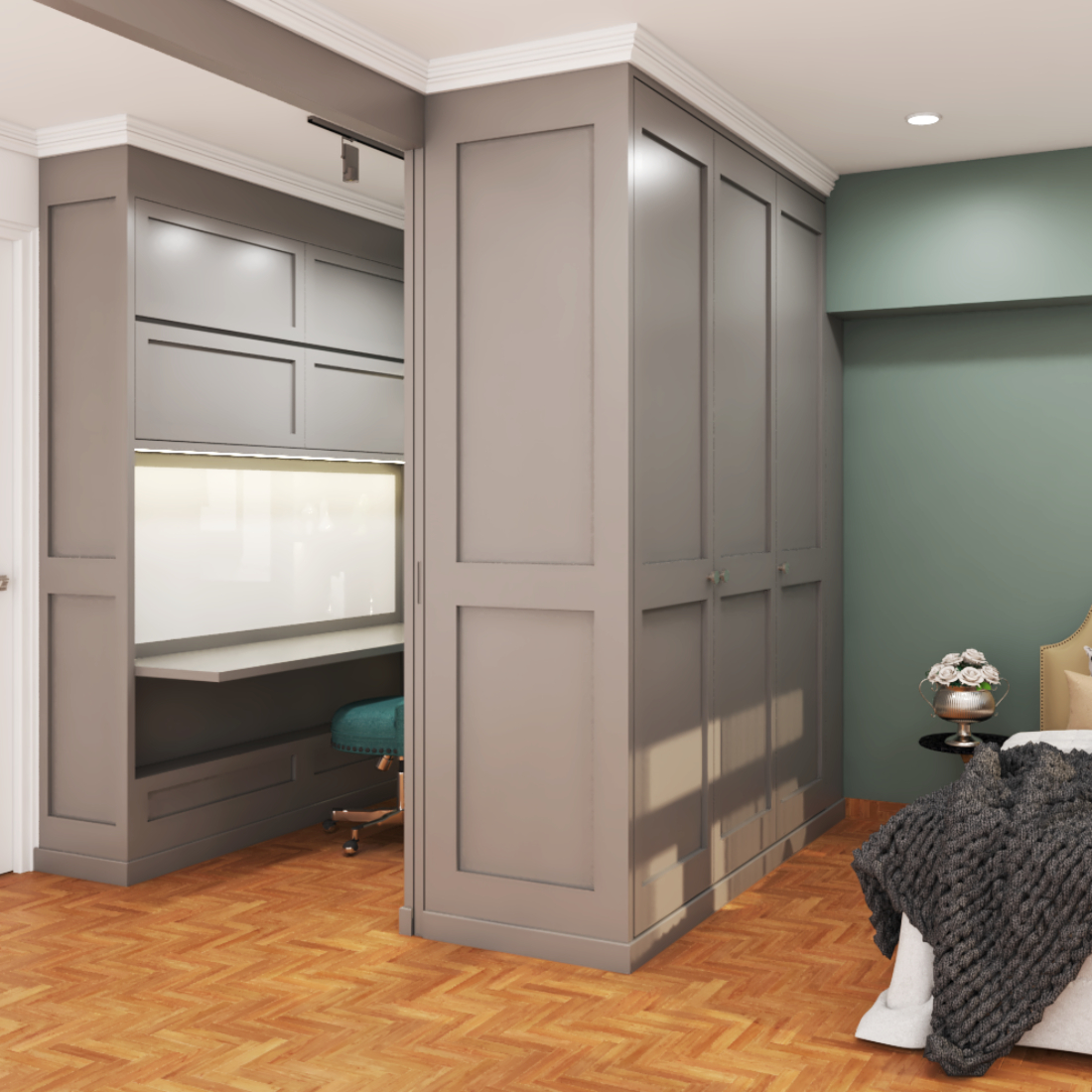 Floor-To-Ceiling Wardrobe Design With Knobs | Livspace