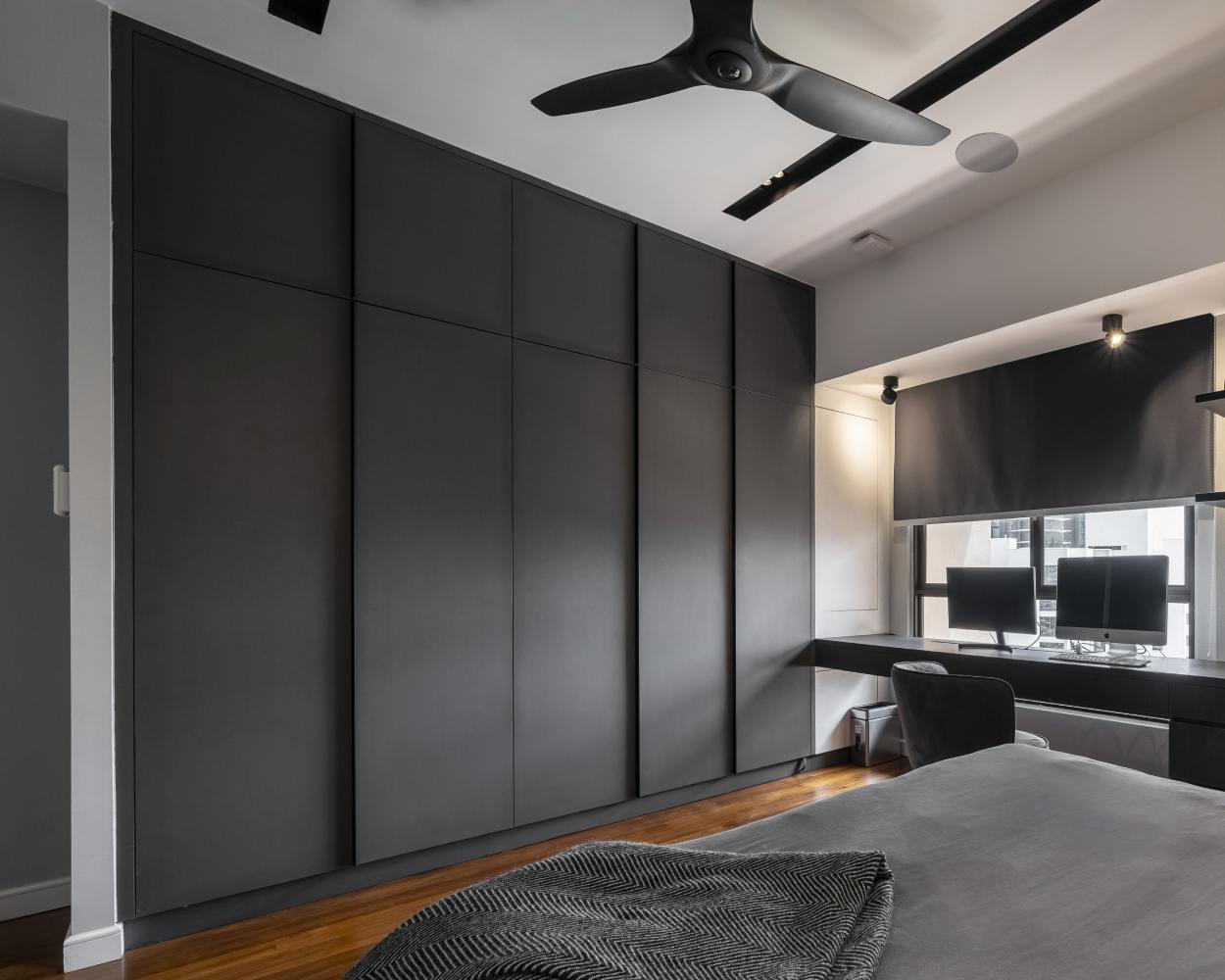 Spacious Dark Grey Wardrobe Design | Livspace