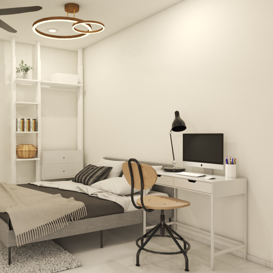 White Compact Study Room Design | Livspace