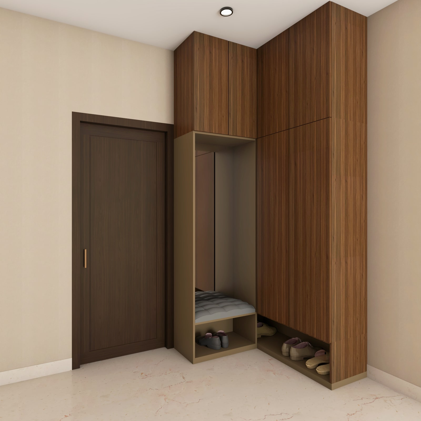 Compact L-Shaped Wooden Wardrobe Design | Livspace