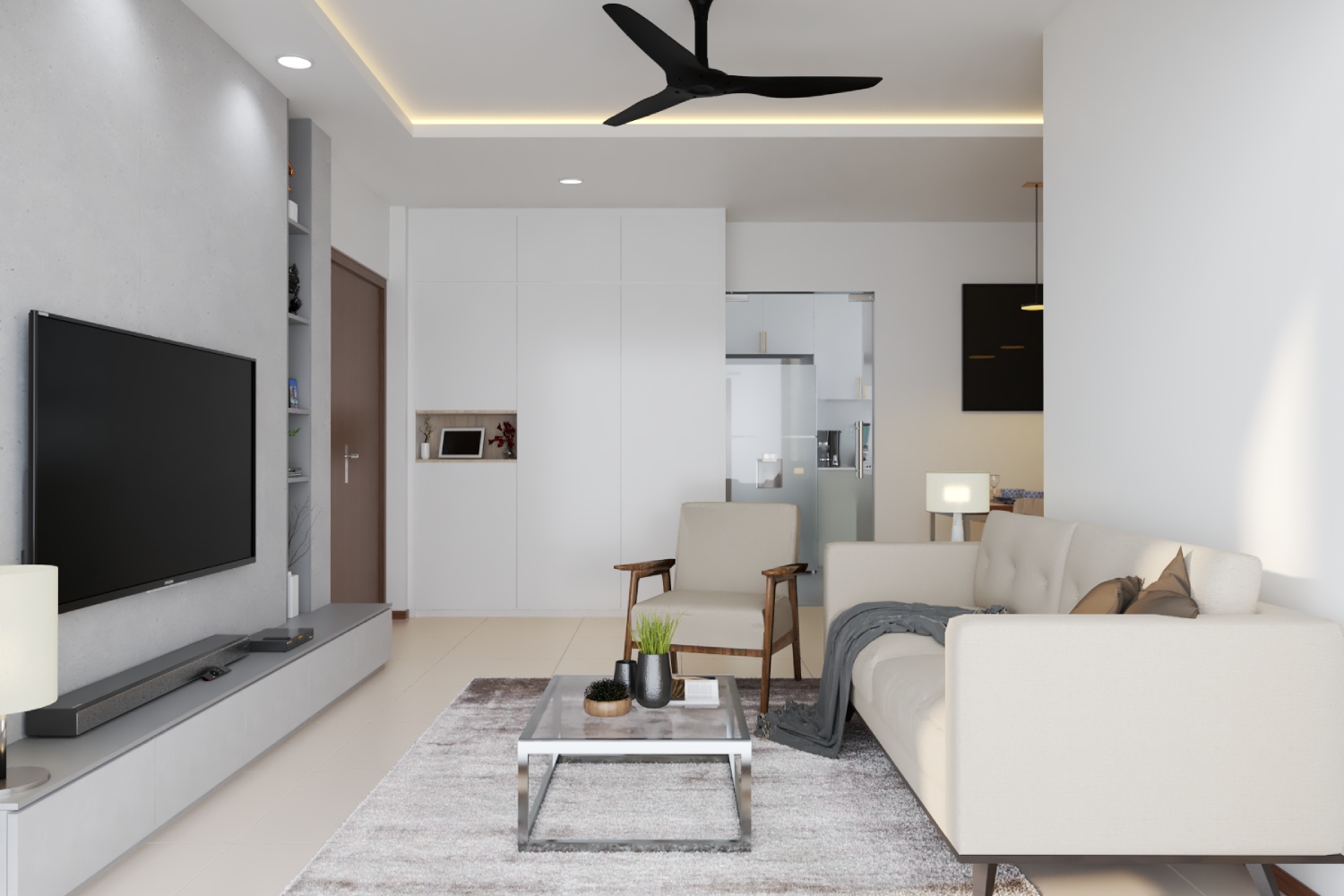 Grey TV Unit Design With Console | Livspace