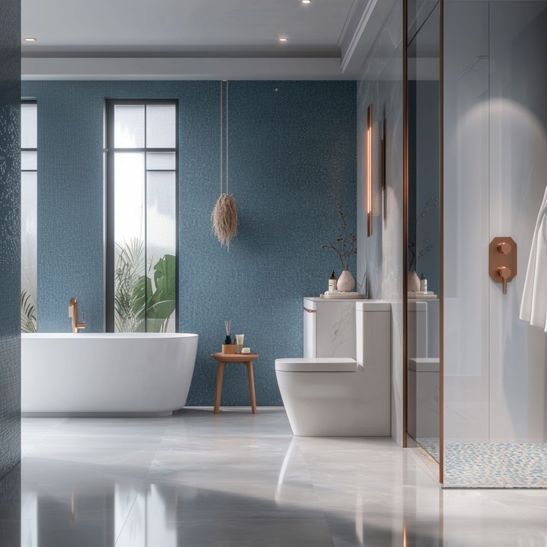 Glossy Blue Mosaic Ceramic Modern Tiles Design with Soft Lighting ...