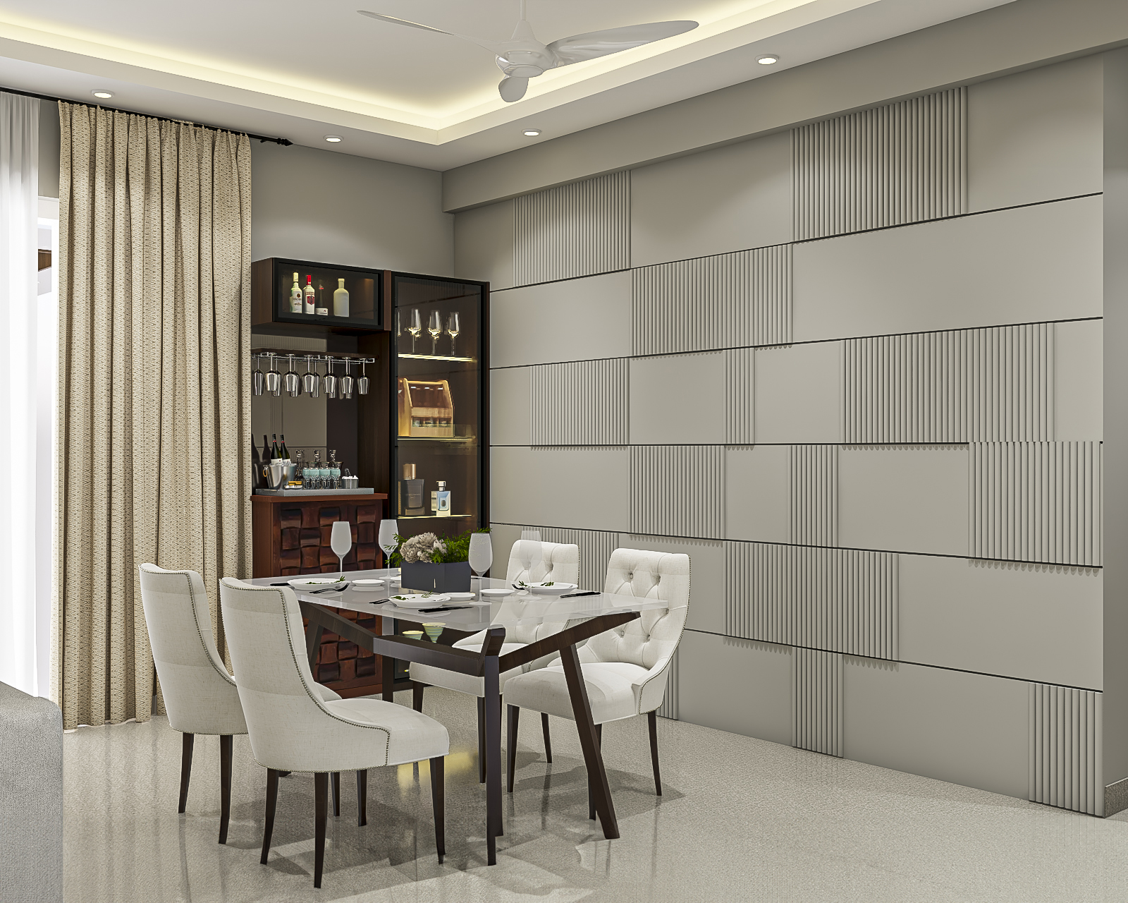 Dining Room Design with Contemporary Wooden Leg Furniture and Recessed ...