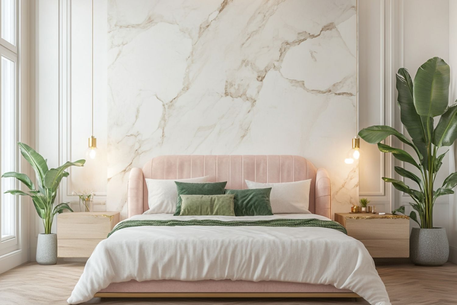 Classic Wall Design: Beige Marble Texture Wallpaper with White Accents ...