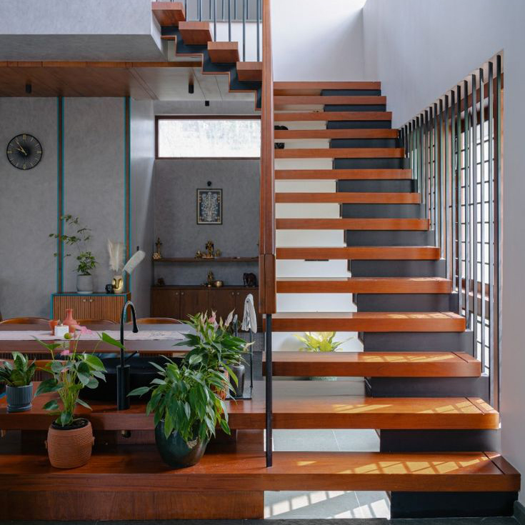 Contemporary Straight Staircase Design in Wood, Concrete, and Metal ...