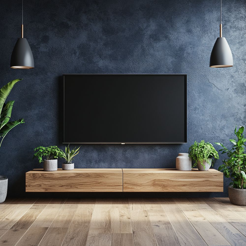 Wooden TV Unit Design: 2 Modern Drawers, Open Unit, Neutral Colour ...