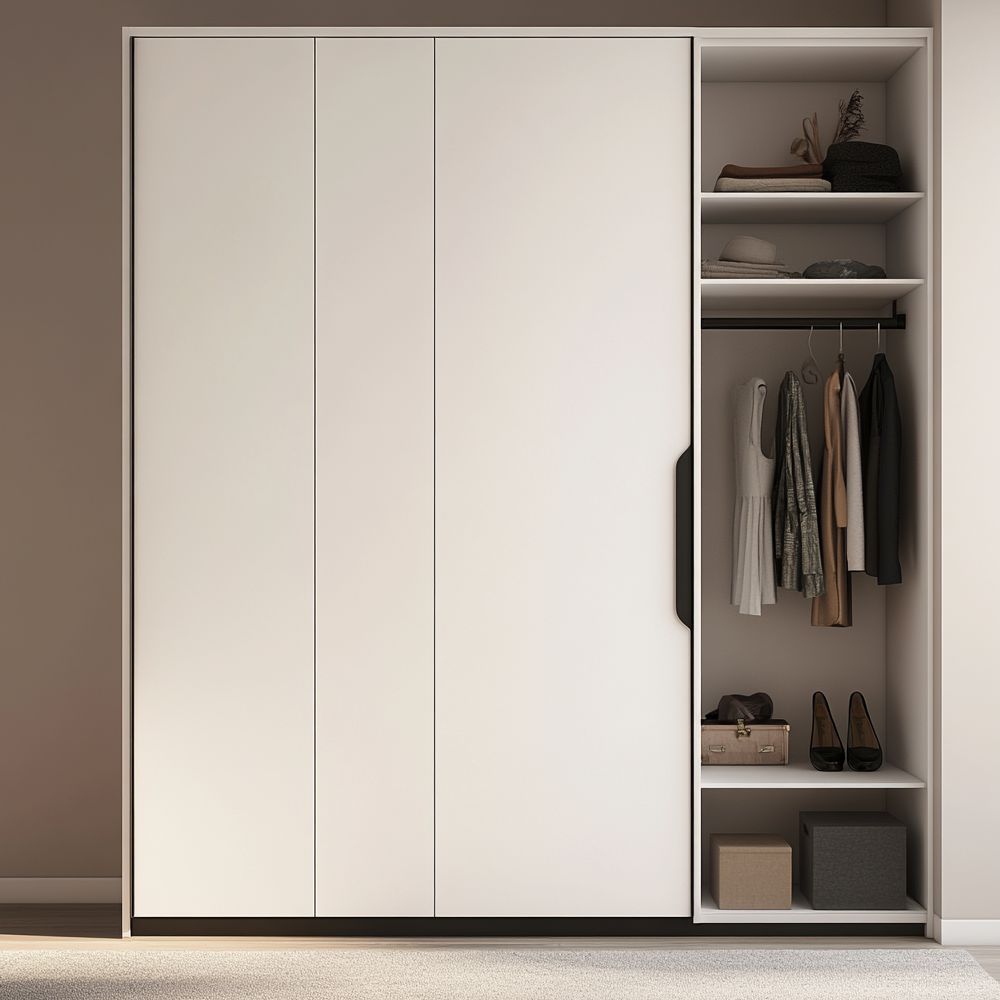 3-Door Minimal Sliding Door Wardrobe Design with White Colour Palette ...