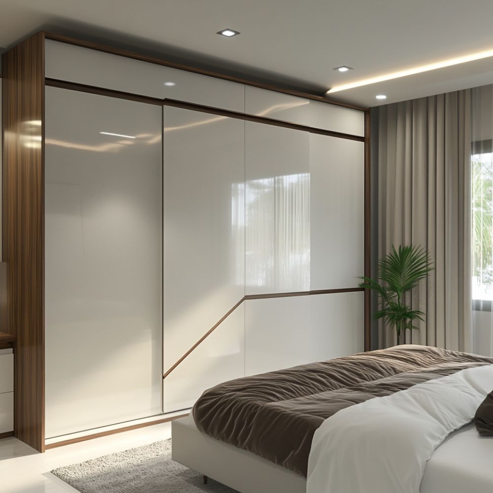 White 3-Door Sliding Wardrobe Modern Design with Glossy Laminate Finish ...