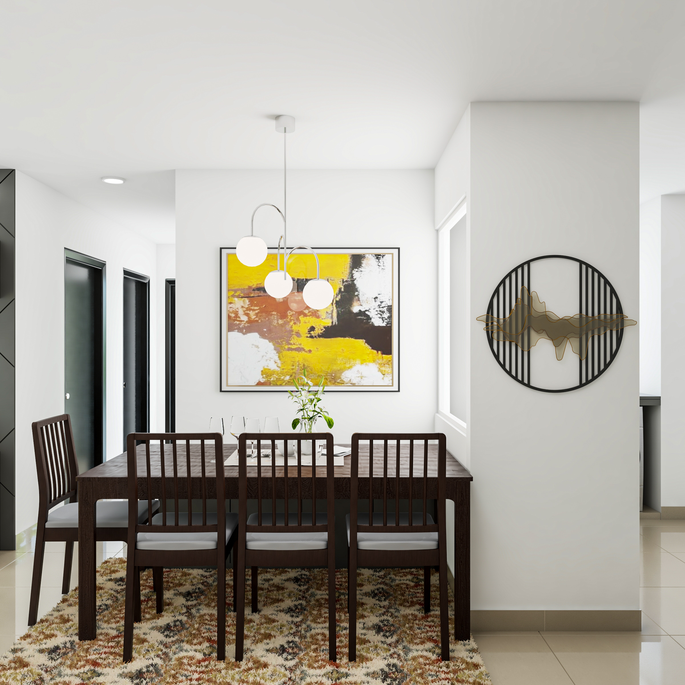 Contemporary Dining Room With 4-Seater Wooden Dining Table | Livspace