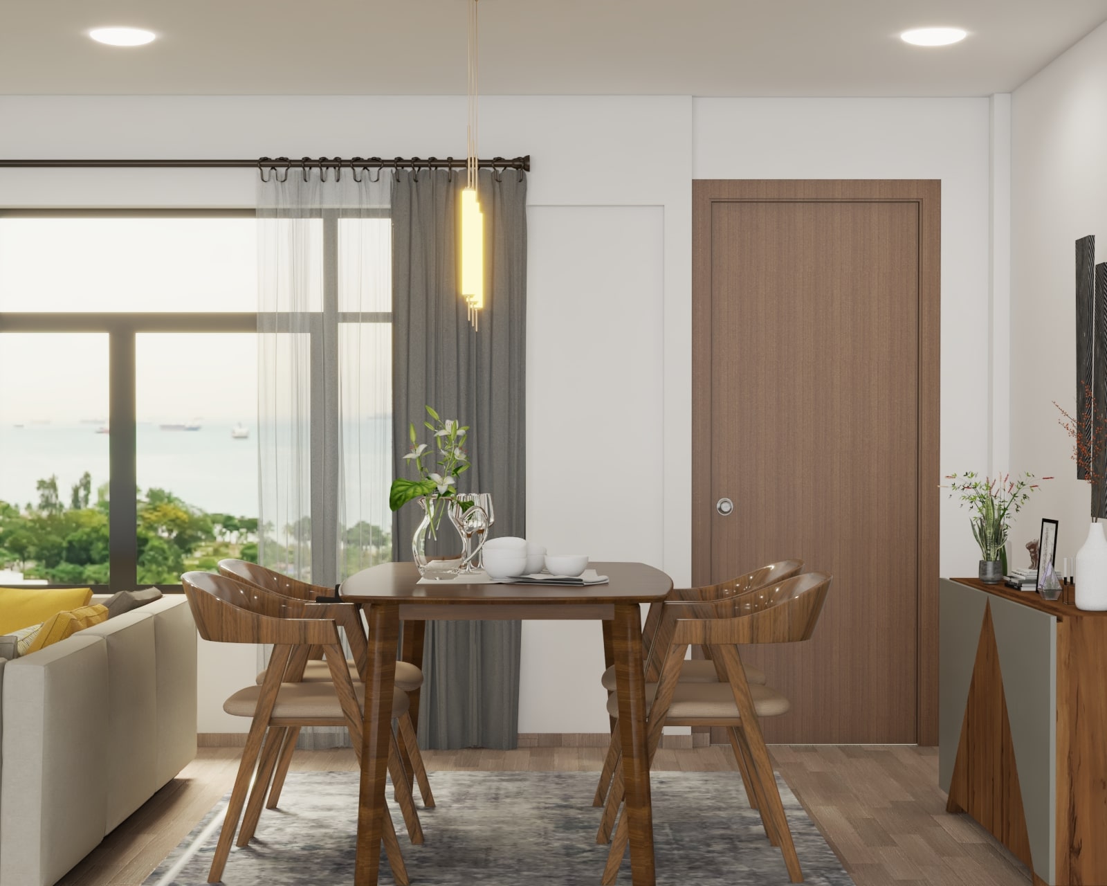 Spacious Dining Room Design With 4-Seater Dining Table | Livspace