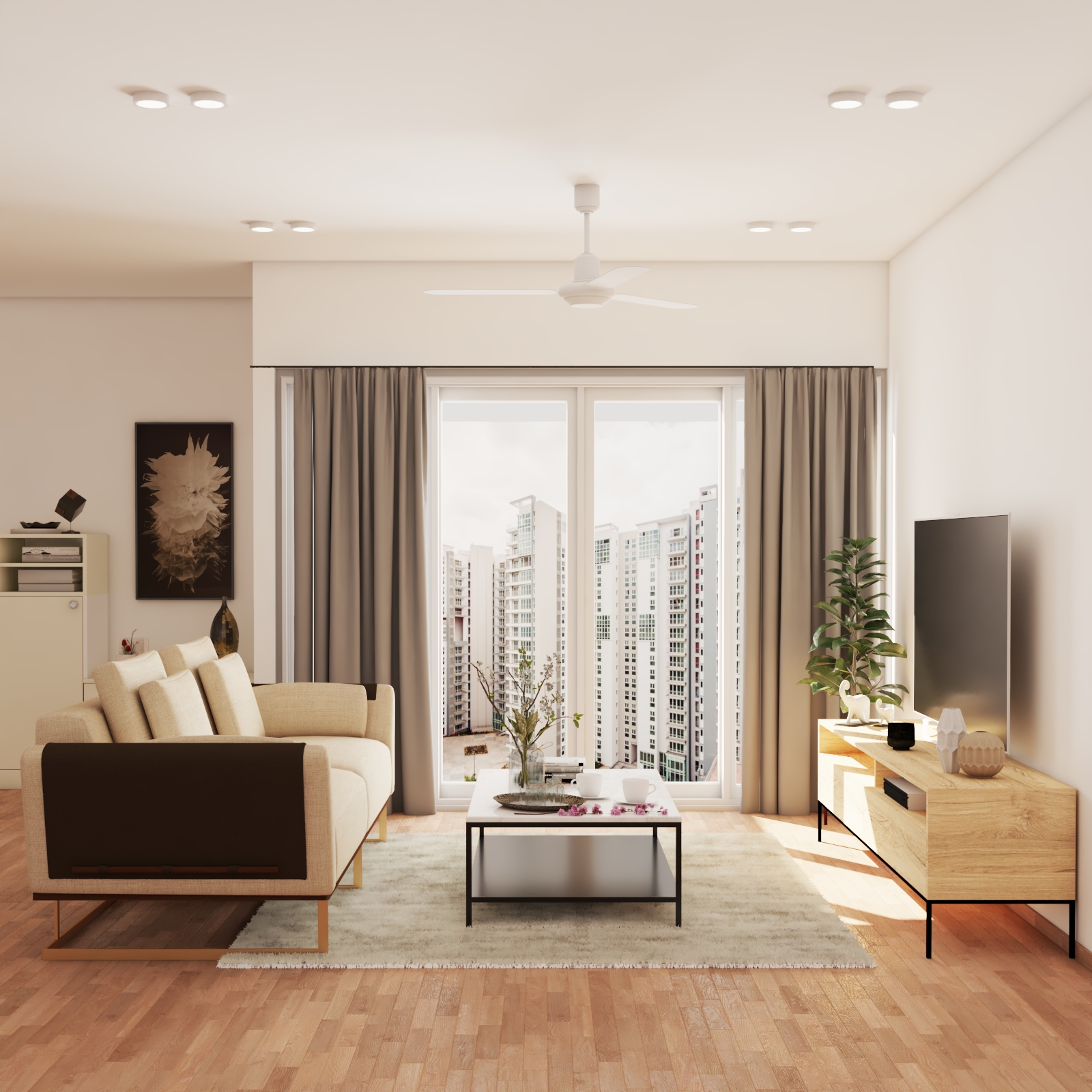 Low Maintenance Modern Style Spacious Living Room Design | Livspace