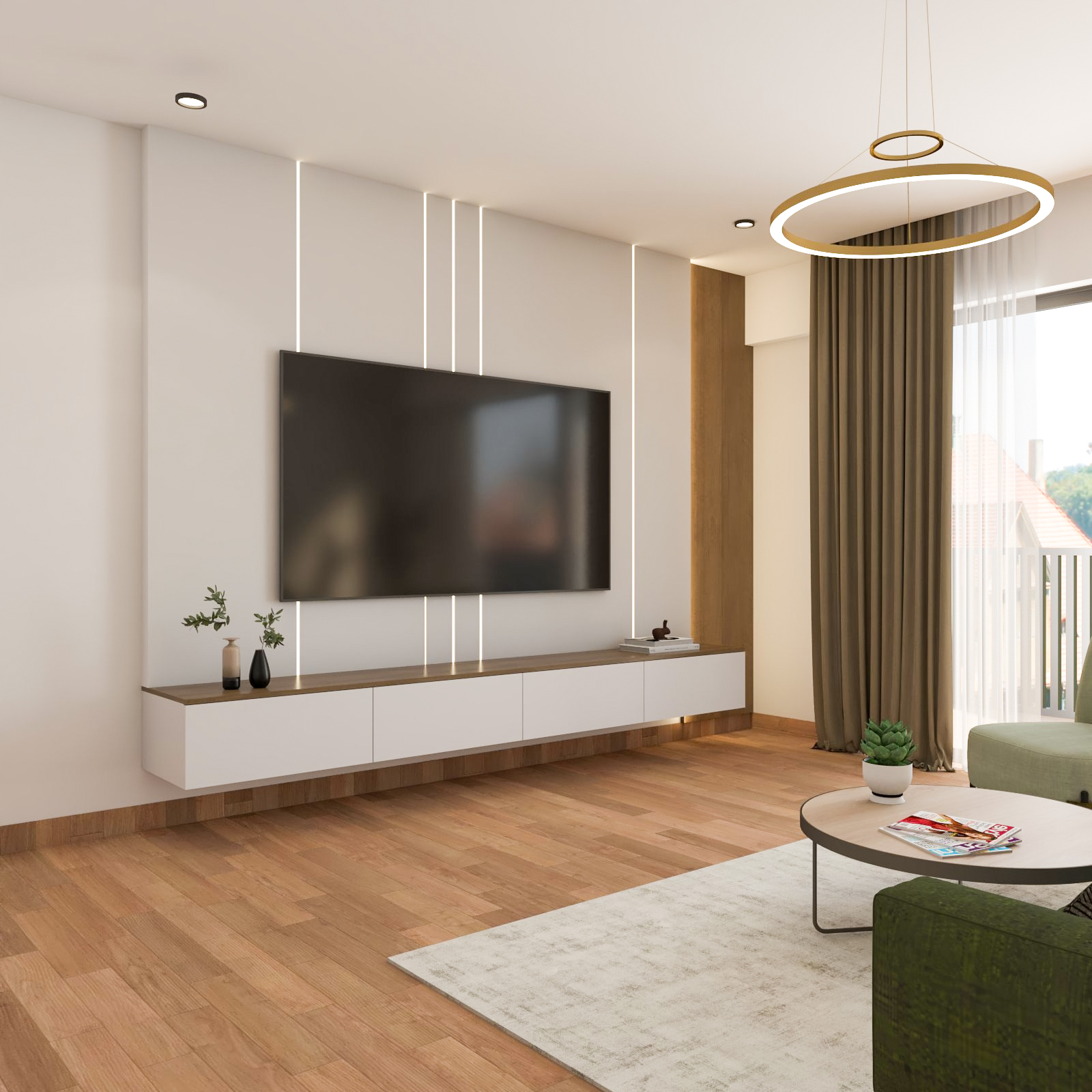 Spacious Wall-Mounted Scandinavian TV Console Design With Lighting ...