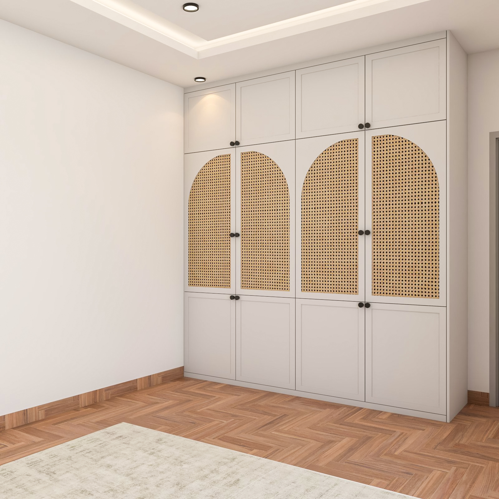 Spacious White and Brown 4-Door Swing Wardrobe With Loft And Base ...