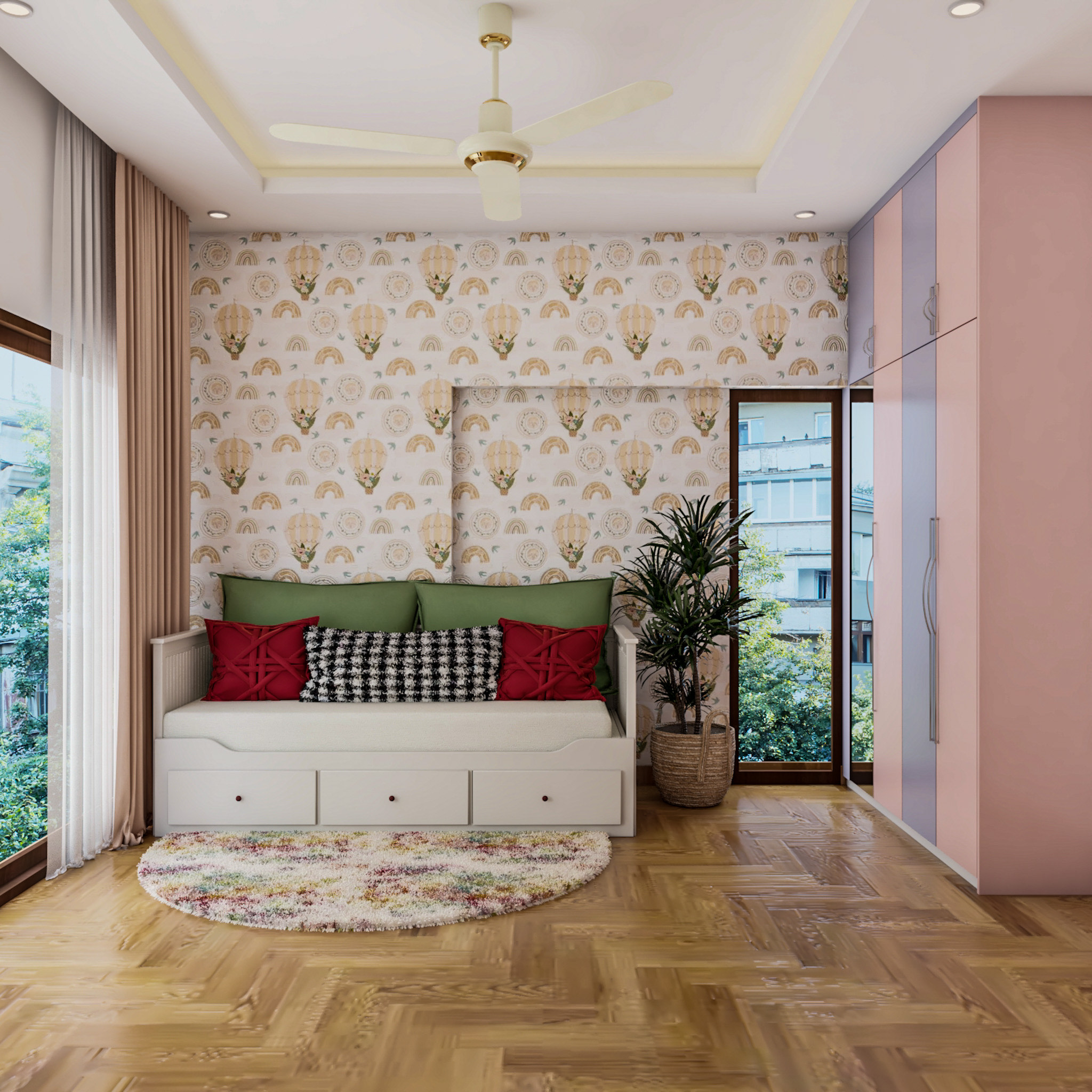 Rectangular Peripheral False Ceiling Design With Recessed Lights | Livspace