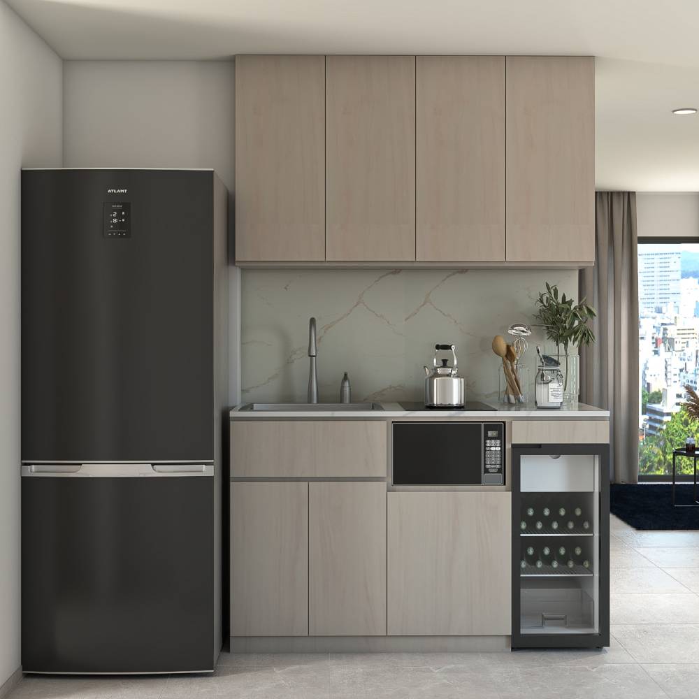 Compact Modular Straight Kitchen Design With Light Brown Cabinets - 12 ...