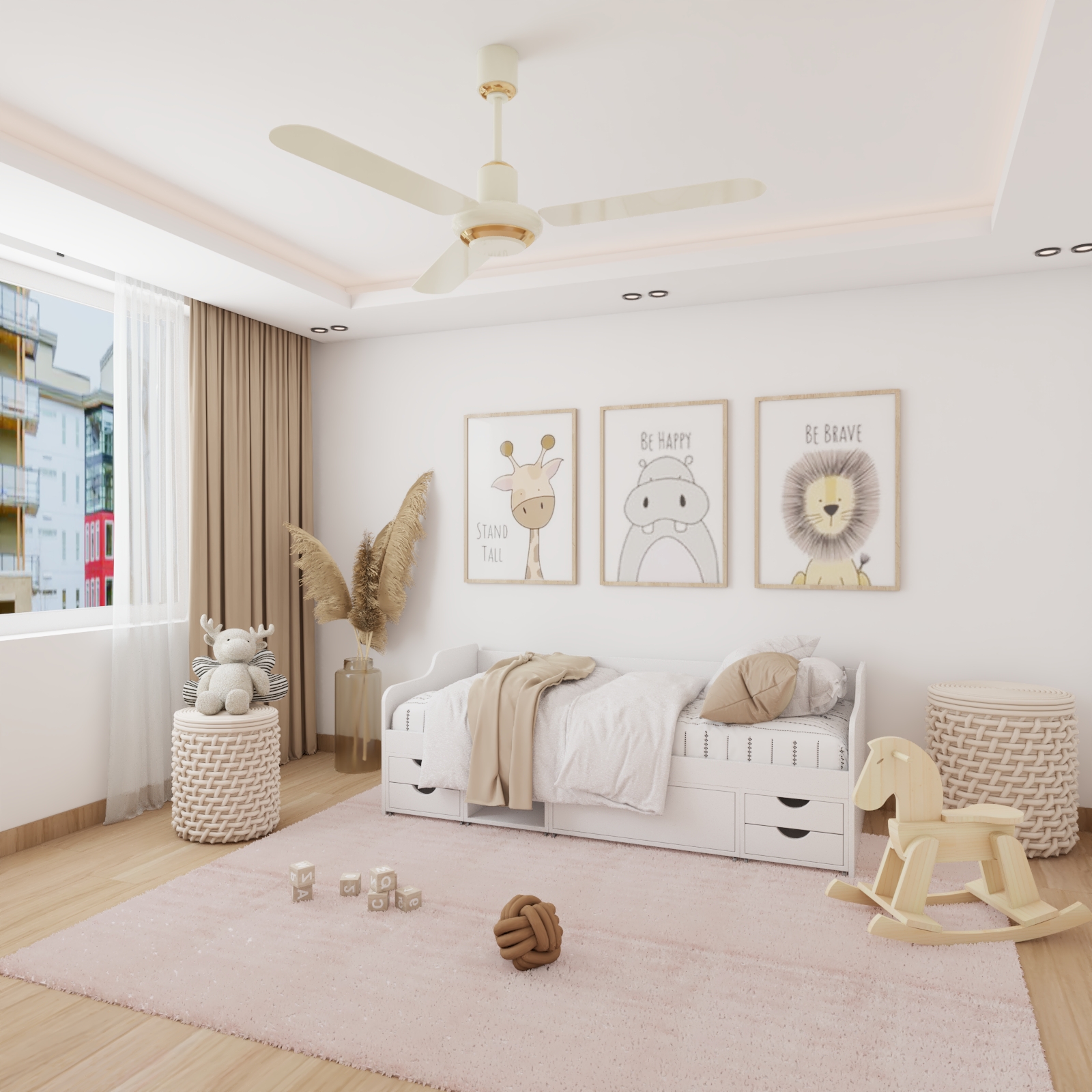 White Gypsum Peripheral Kids Room Ceiling Design | Livspace