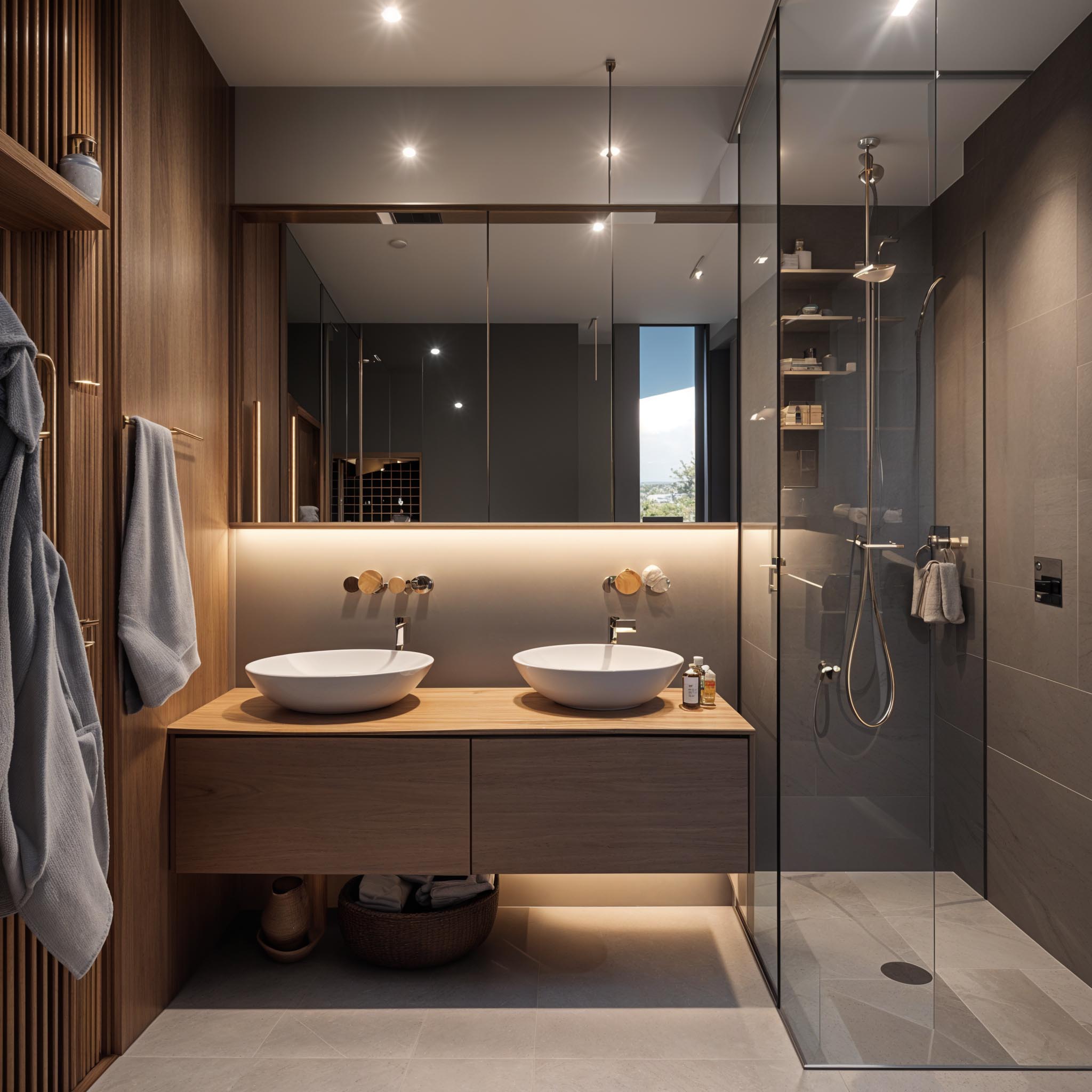 Easy-Clean Bathroom Design: Modern Bath With Drawer & Backlit Mirror ...