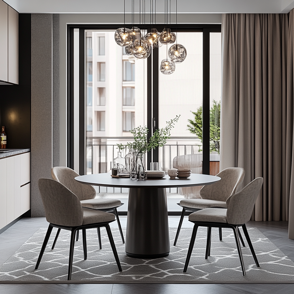 Bright Modern Dining Room Design with Integrated Kitchen, Wooden Table ...