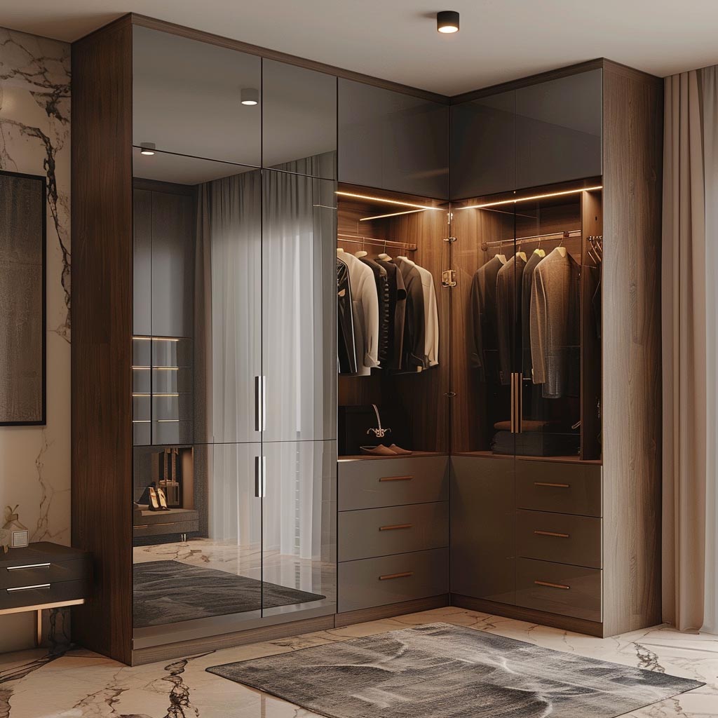 Floor-to-Ceiling Modern Wardrobe Design with Loft Storage and Mirror ...