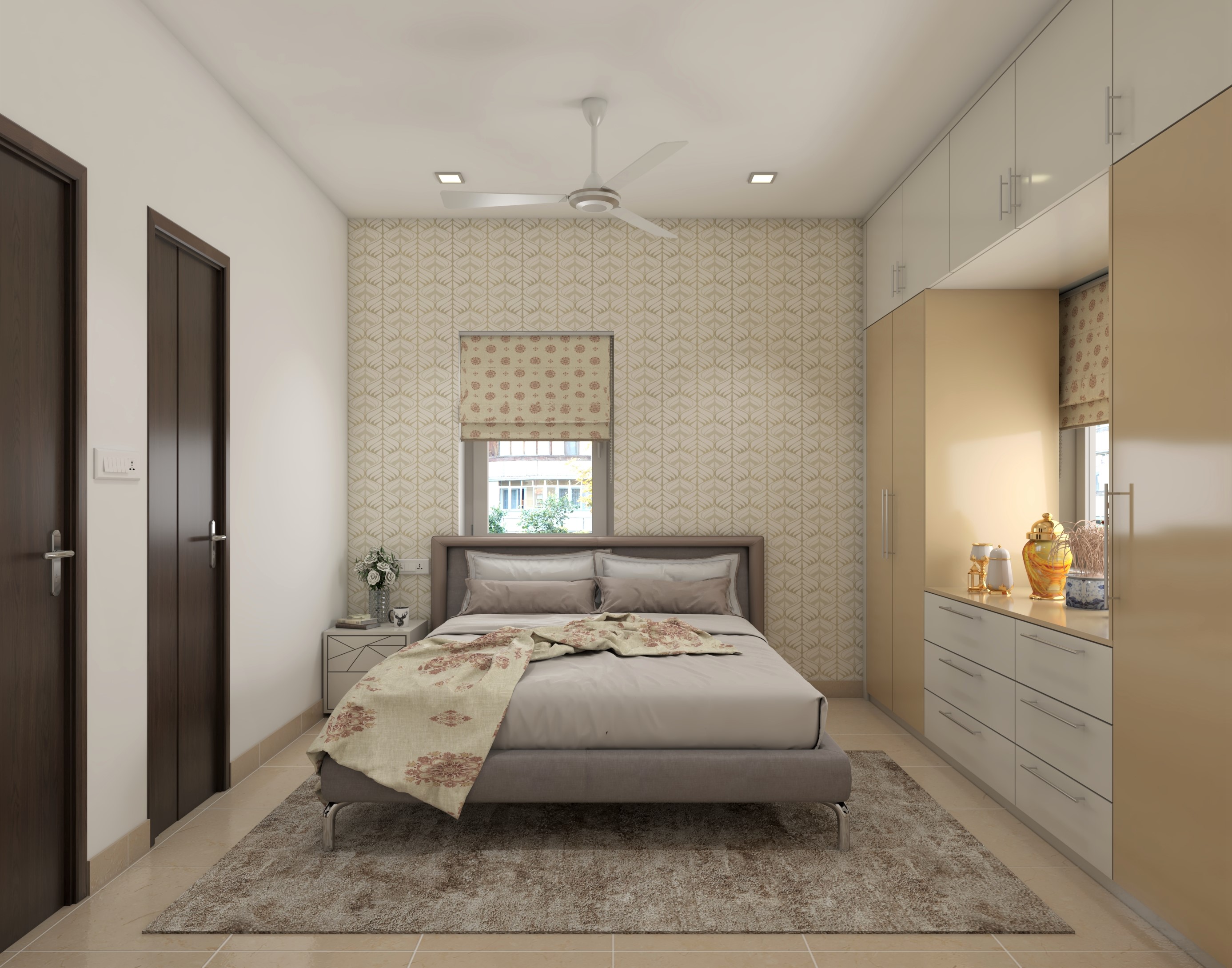 Modern Neutral Toned Classic Bedroom | Livspace