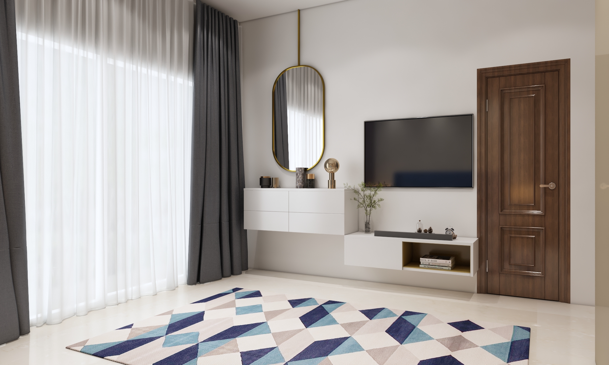 Compact Contrast Colour Master Bedroom With Modern Theme For Rentals ...