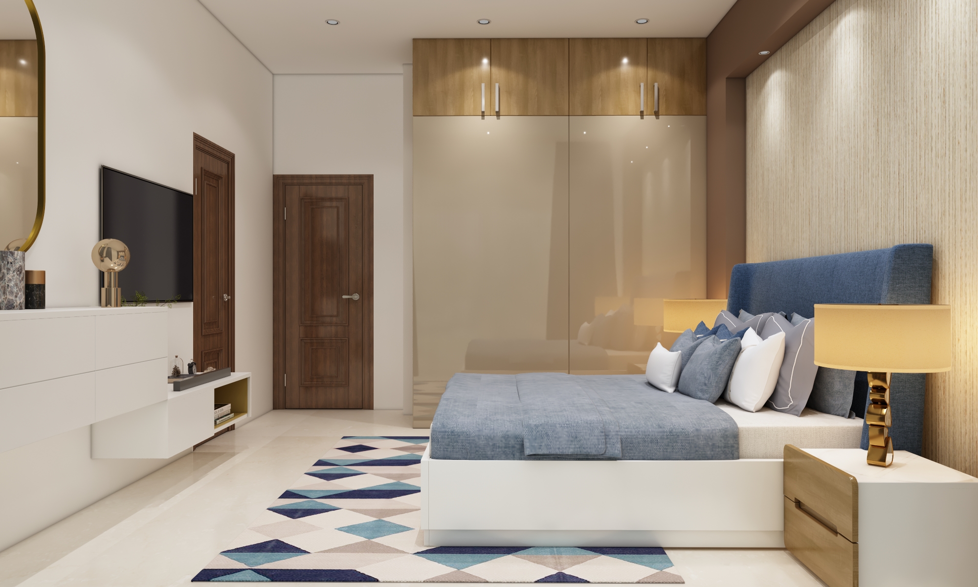 Compact Contrast Colour Master Bedroom With Modern Theme For Rentals ...