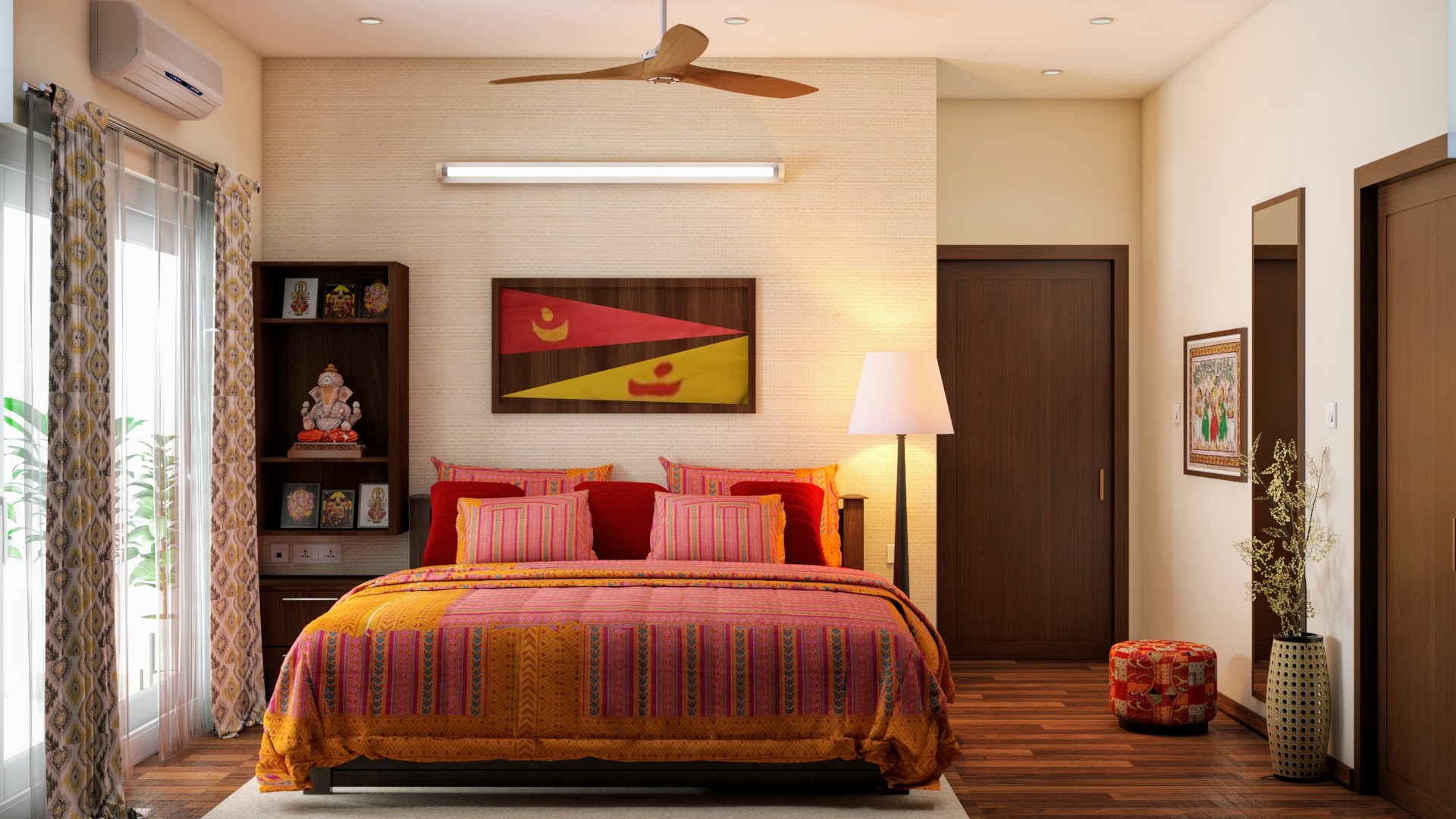Indian Traditional Multi-Functional Compact Convenient Bedroom | Livspace