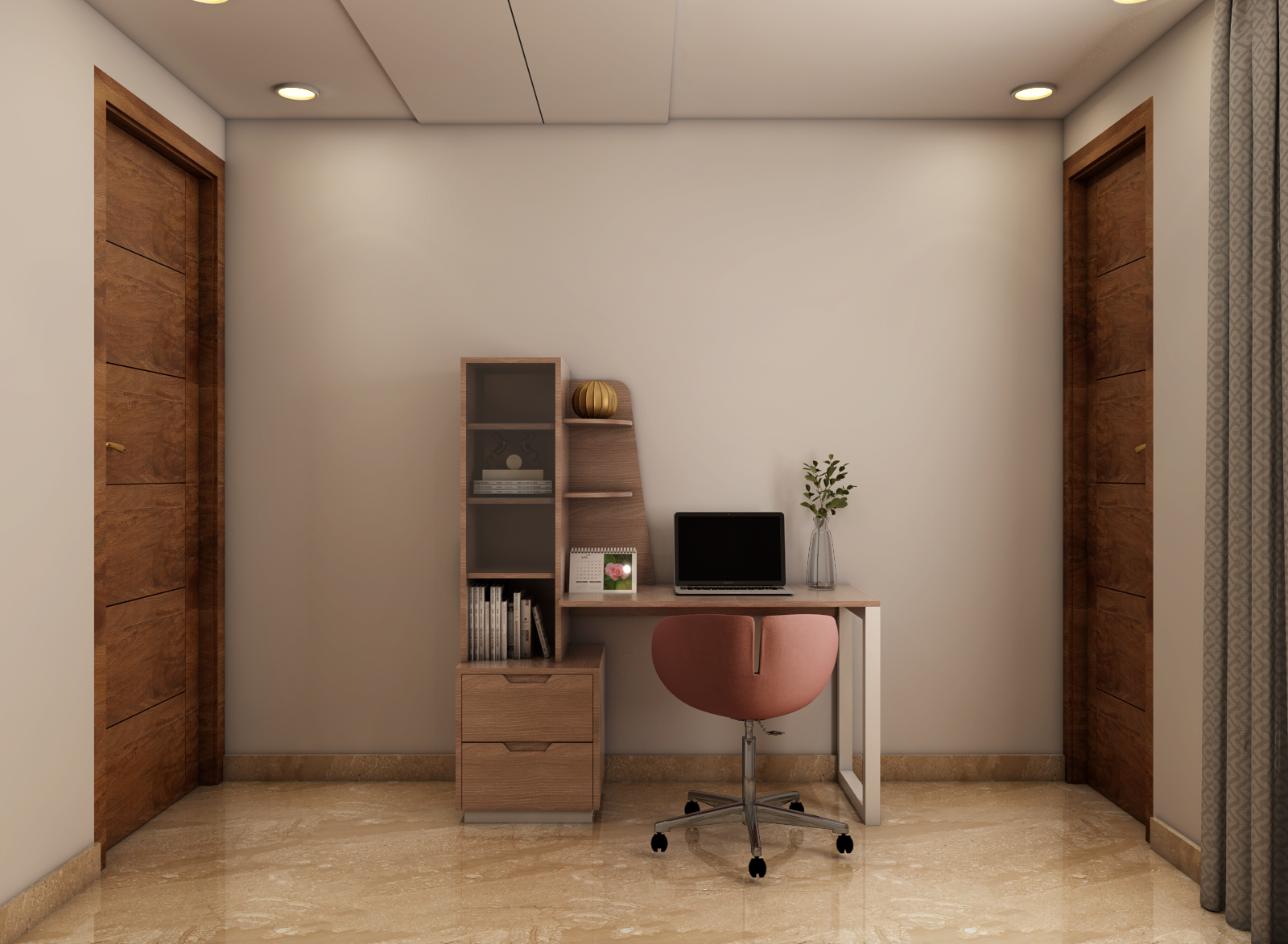Warm Toned Compact Study Room | Livspace