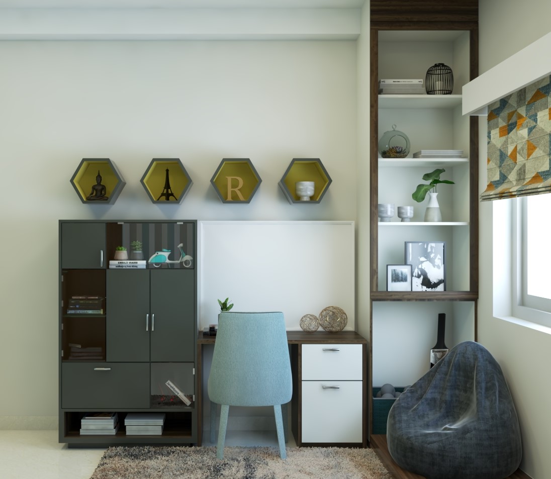 Spacious Study Room With Multi Storage Units | Livspace