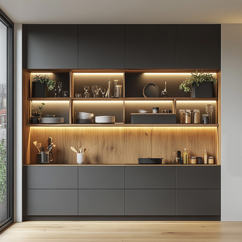 Modern Crockery Unit Design with Modular Drawers, Charcoal Grey and ...