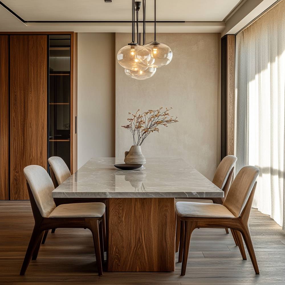 4-Seater Classic Dining Room Design with Minimalist Built-in Cabinets ...