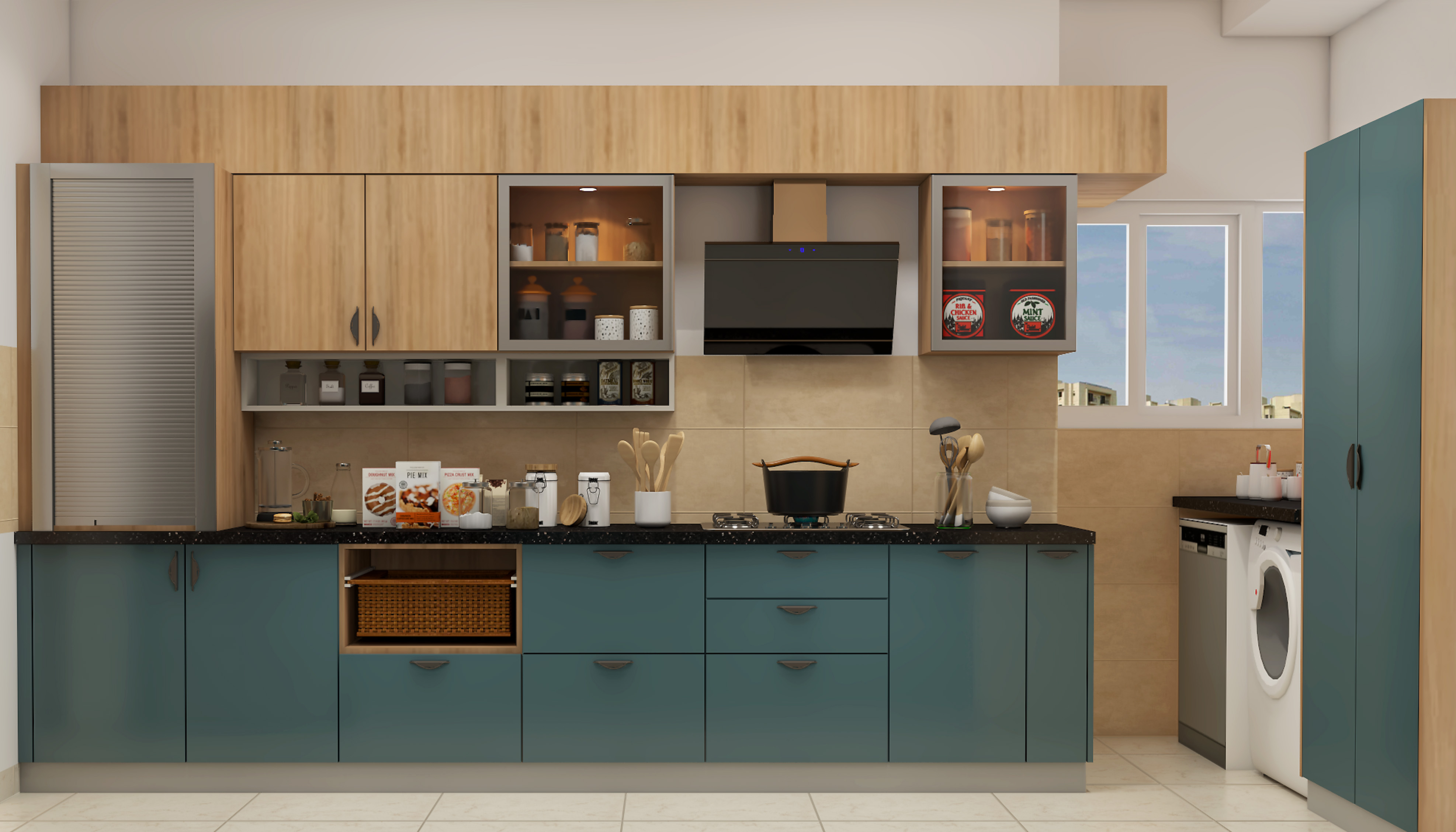 Granite Countertop Parallel Kitchen Design with Mixed Membrane Finishes ...