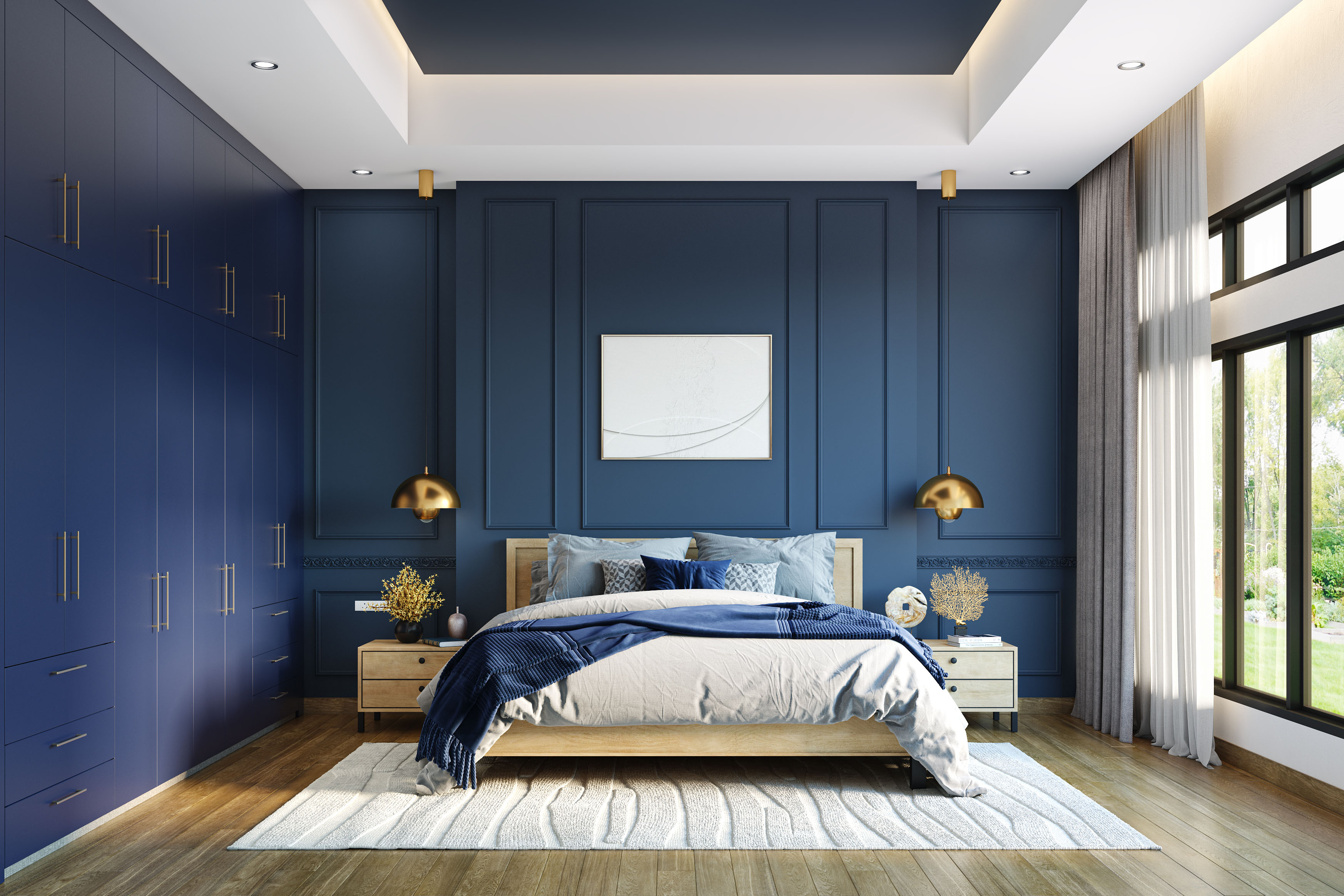 Deep Navy Blue Wall Paint Design for Bedroom and Living Room | Livspace