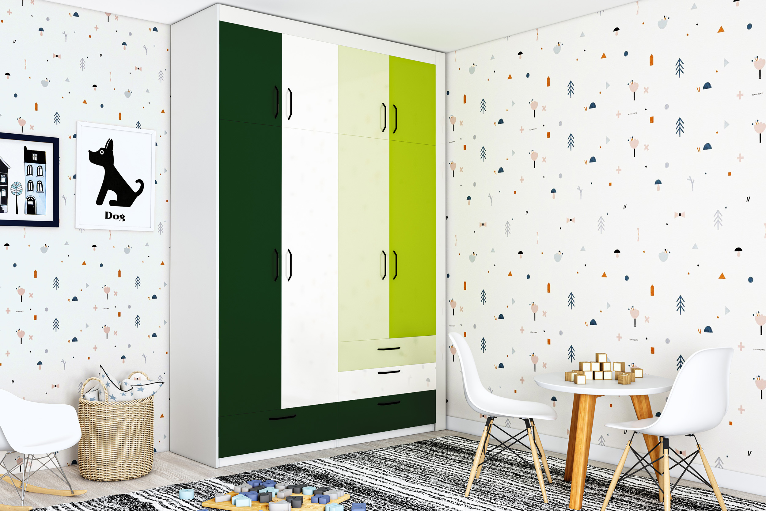 Contemporary Colour Block Swing Wardrobe Design for Kids Bedroom Design ...