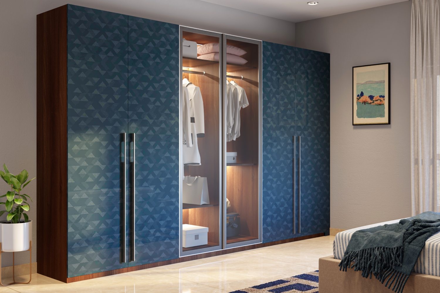 Contemporary 6-Door Swing Wardrobe Design with High Gloss Finish and ...