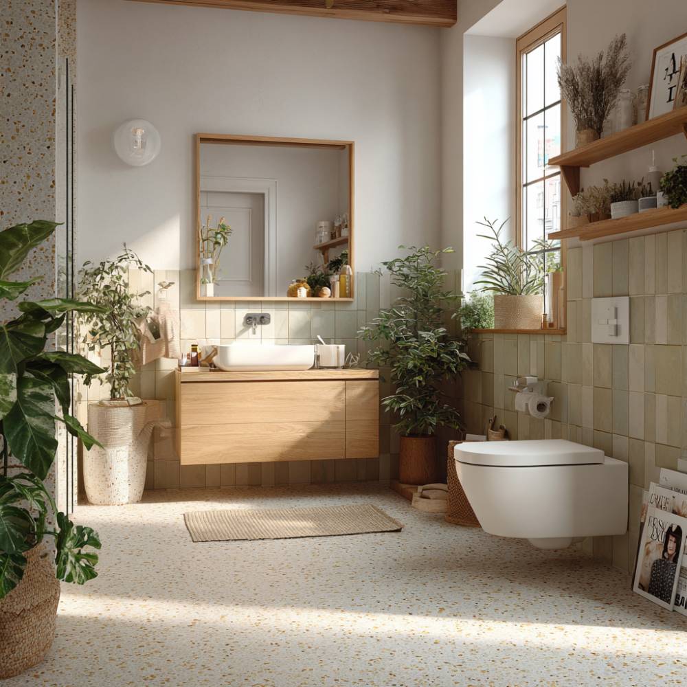 Modern Bathroom Design with Multicolor Tiles, Drawer Unit and Square ...