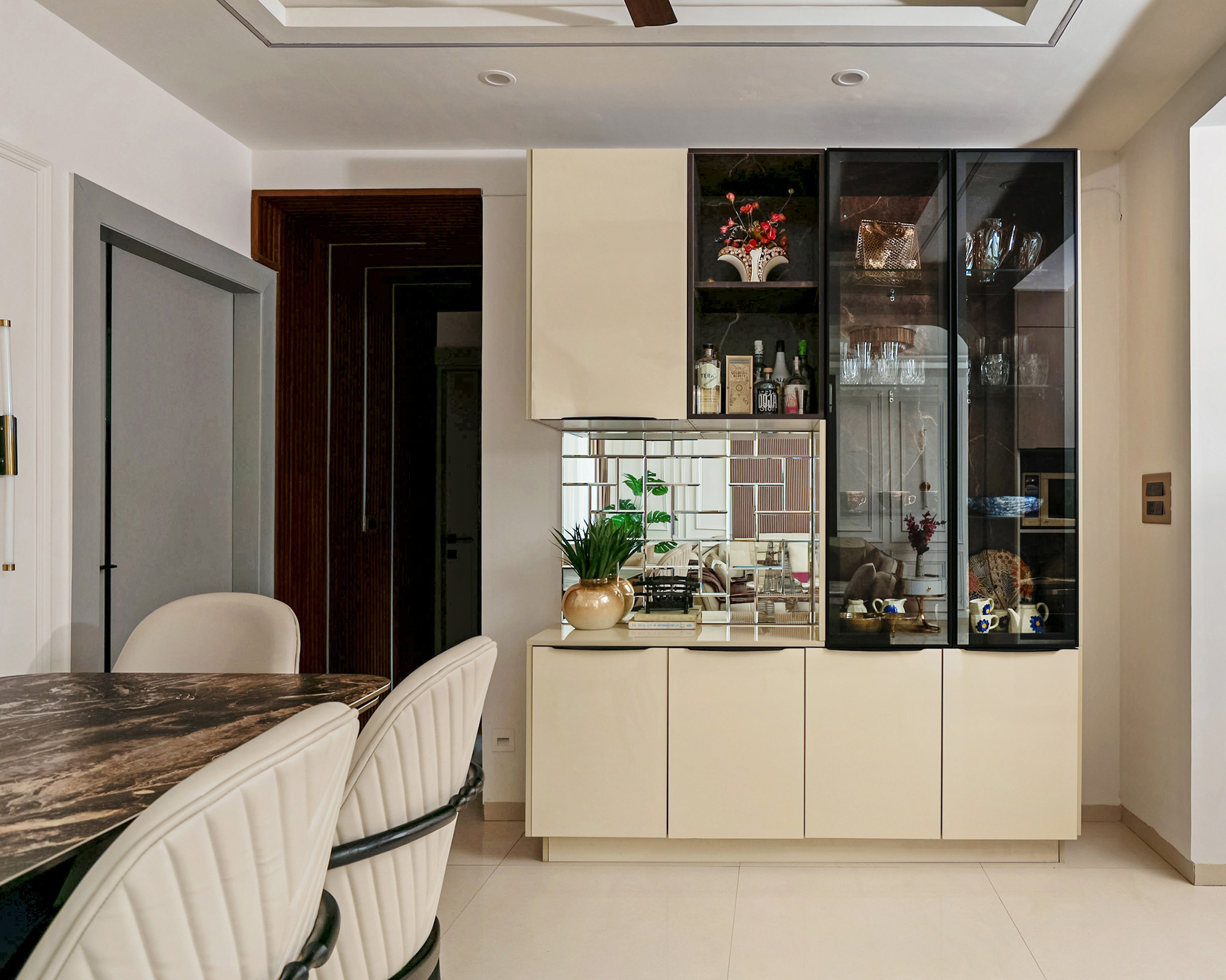 Contemporary Crockery Unit Design with Open Display Shelves and ...